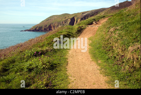 Coastal footpath south Herm island Channel islands looking north to ...