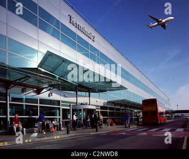 London Heathrow Airport main Terminal 5 (5A) aerial view. Multiple ...