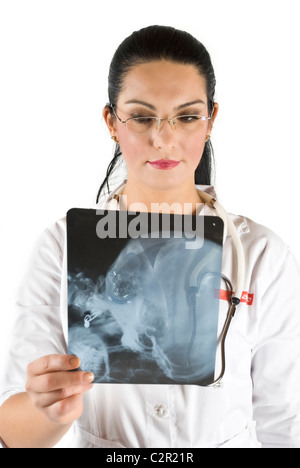 Young doctor examine a head x-ray on white background Stock Photo - Alamy