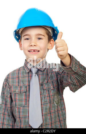 Little architect with missing teeth giving thumbs up and smiling ...