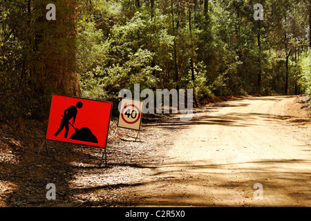 Australian Men at Work Road sign Stock Photo - Alamy