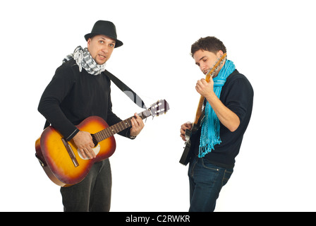 Band of two cool guys with scarves playing electronic and acoustic ...