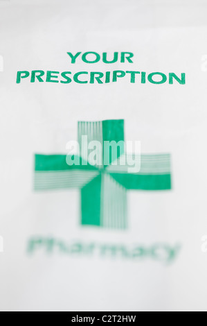 NHS pharmacy prescription paper bag with foil tablet packets/blister ...