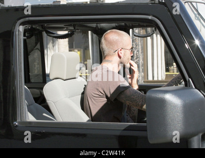 David Beckham drives his custom Jeep through Beverly Hills Los Angeles ...