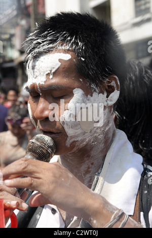 Thai man with powder on his face , Songkran New Year Festival in ...