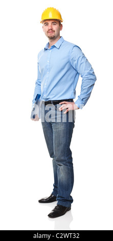 Caucasian male engineer worker standing outside industrial factory ...