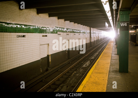 NYCTA subway track inspection train passes through the West Fourth Street station in New York ...