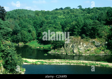 River Deveron from Bridge of Alva, near Banff, Morayshire, woodland ...