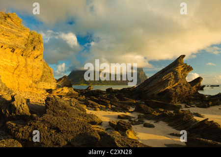 Calcarenite rock with Mount Lidgbird and Mount Gower, Tasman Sea, Lord ...