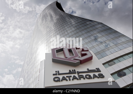 Office tower headquarters building of Qatar Gas company in Doha Qatar ...