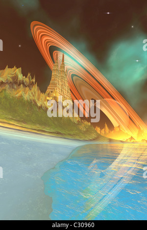 Cosmic seascape on an alien planet Stock Photo - Alamy