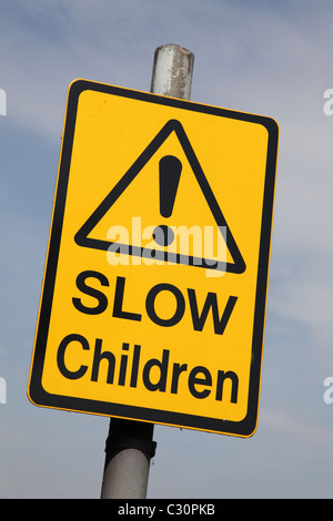 School warning sign with speed restriction on a road in the UK Stock ...