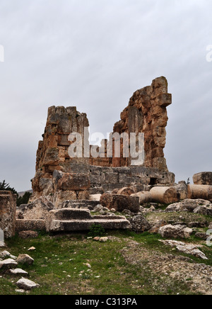 Hilltop Roman temple ruins at Majdal Anjar, Lebanon near Syrian border ...