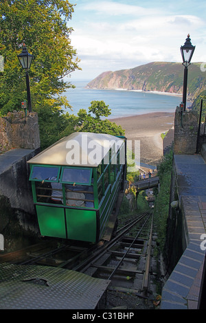 A car on the water- balanced Funicular cliff railway, one of the ...