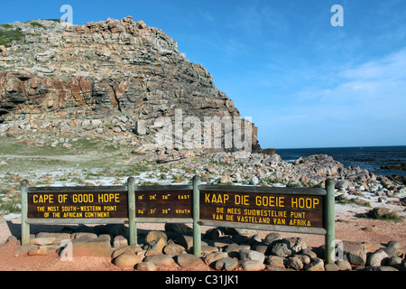 Sign indicating Cape Point with longitude e latitude near Cape Town ...