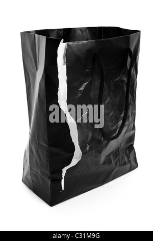 Torn Black Shopping Bag with white background Stock Photo - Alamy
