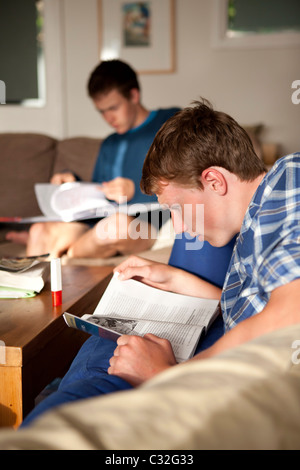 Teenage boys revising at home for A levels Stock Photo - Alamy