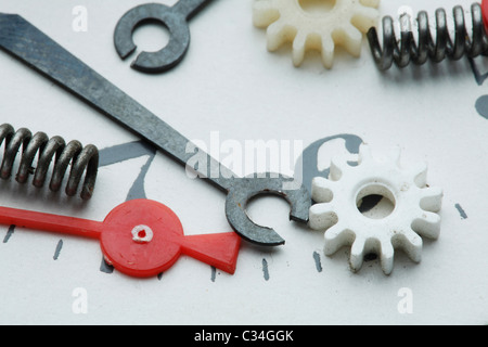 deconstructed old clock mechanism details Stock Photo - Alamy