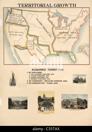 Map of territorial growth of the US from 1783 to 1867. Color lithograph ...