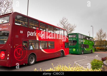 Double decker Cambridge Park & Ride bus & coach stop shelter at ...