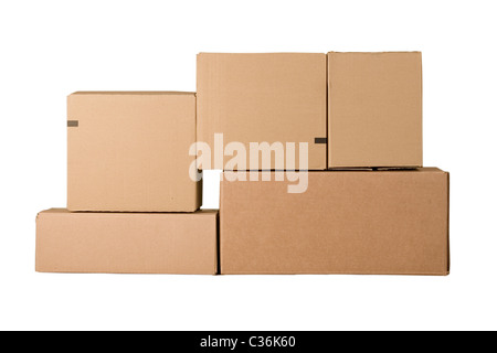 Brown different cardboard boxes arranged in stack Stock Photo - Alamy