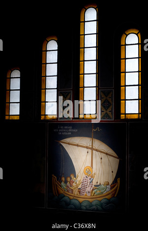 Mural of Saint Nicholas standing in a boat in the Church of Saint ...