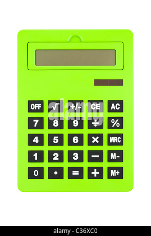 Green calculator isolated on white background with clipping path Stock ...