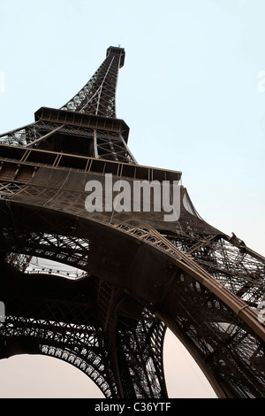 Eiffel tower close up. Angled view while climbing to the second froor ...