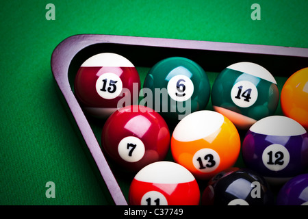 Billiard balls over green table Stock Photo - Alamy