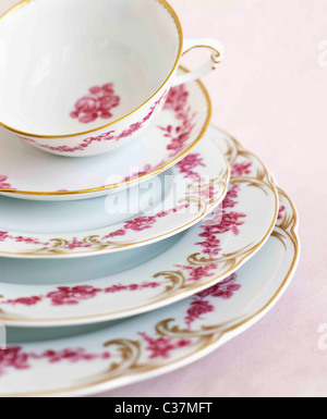 Tea cup & stacked saucers Stock Photo - Alamy
