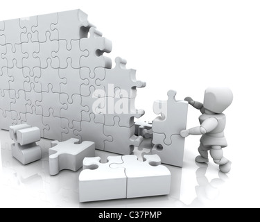 3D render of a man solving a jigsaw puzzle Stock Photo - Alamy