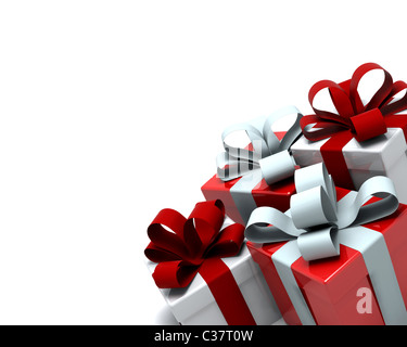 Gift boxes with ribbon and bow isolated on white background. 3d render ...
