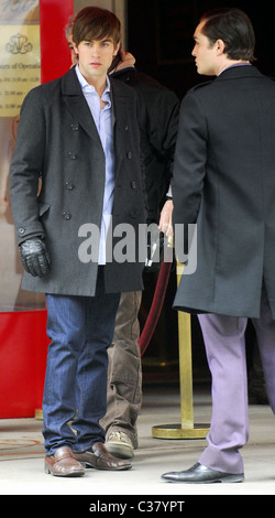 Chase Crawford and Ed Westwick on the set of 'Gossip Girl' filming on ...