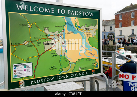 Welcome to Padstow sign with map at Padstow, Cornwall UK in May Stock ...