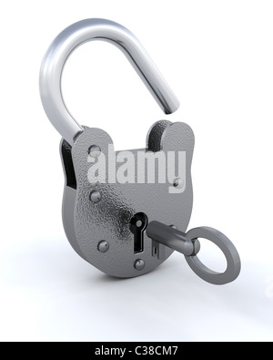 Open padlock 3d render illustration. Blue and green lock with keyhole ...