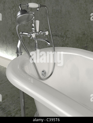 3d render of classic roll top bath and taps with shower attatchment in ...