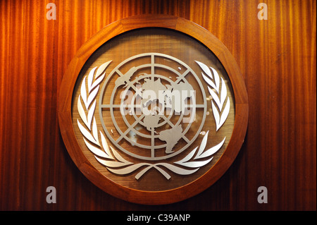 The United Nations UN symbol logo projected over a skull isolated ...