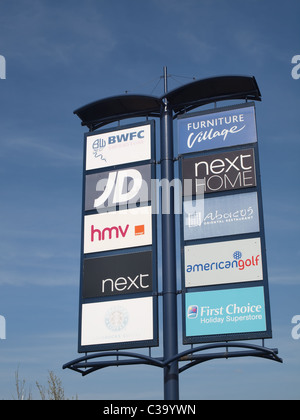 Signs indicating the presence of stores on the Middlebrook Retail Park ...