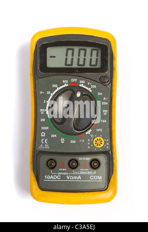 Digital yellow multimeter meter isolated to check the resistance on a ...