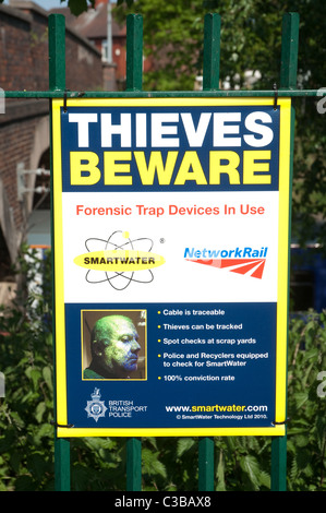 Smartwater Thieves beware forensic trap device in use sign on gate to ...