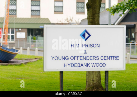 Sign outside entrance to Hydebank Wood Young Offender's Centre, Belfast ...