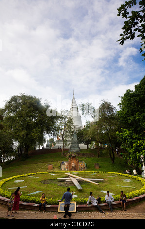 Giant Clock of Wat Phnom, Phnom Penh Hill Temple. Phnom Penh, Cambodia ...