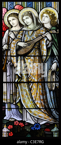 Stained Glass depicting Angels playing a bagpipe and a Celtic harp ...