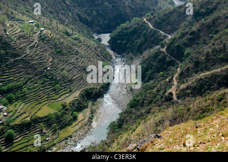 A view of hilly terrain of Himachal Pradesh, India Stock Photo ...