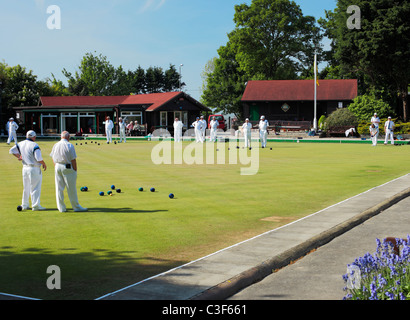 People playing flat lawn bowls at local club. British Isles Great ...