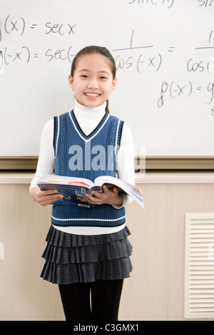Whiteboard, math and portrait of girl learning, studying and education ...