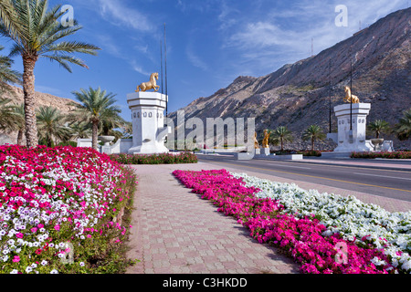 Streets and roadways decorated with flowers in Muscat, Oman Stock Photo ...
