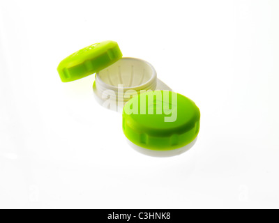Contact lens cases on the background of the inscription.3D rendering ...