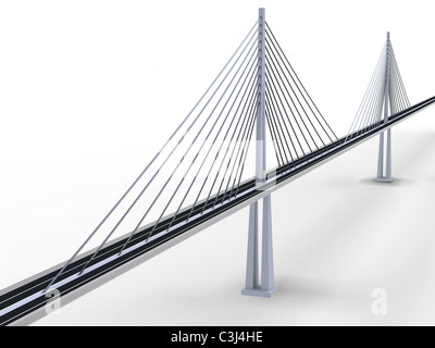3d rendering of modern suspension bridge on blue ocean top view Stock ...