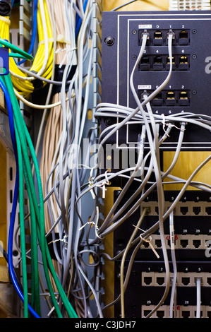 Close-up of tangled computer cables in server room Stock Photo - Alamy